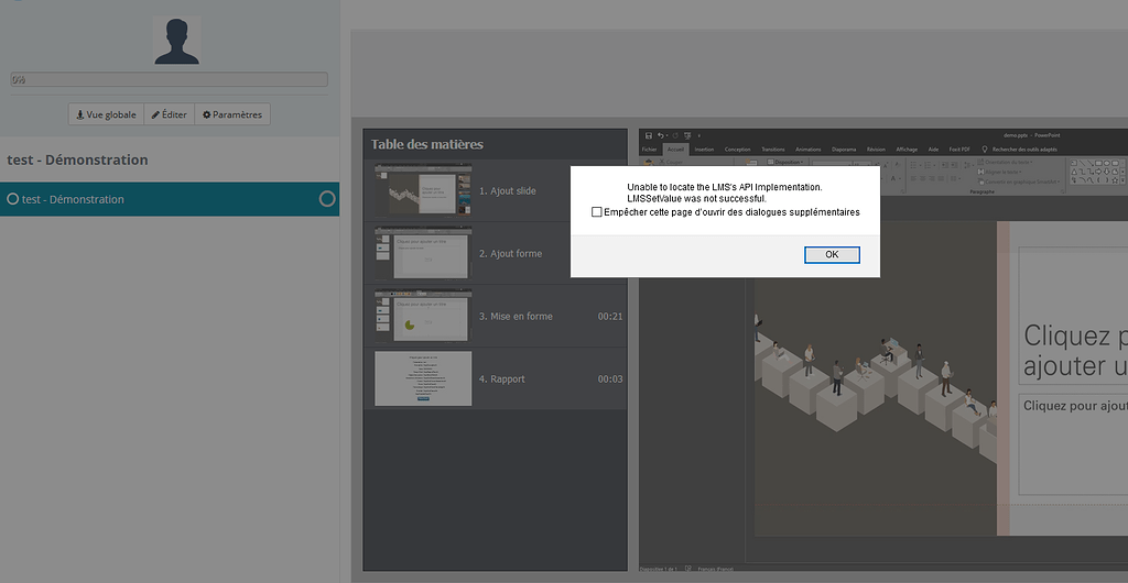 Chamilo Scorm 1.2 - alert("Unable to find an API adapter") - Support Questions - ATOMI Community
